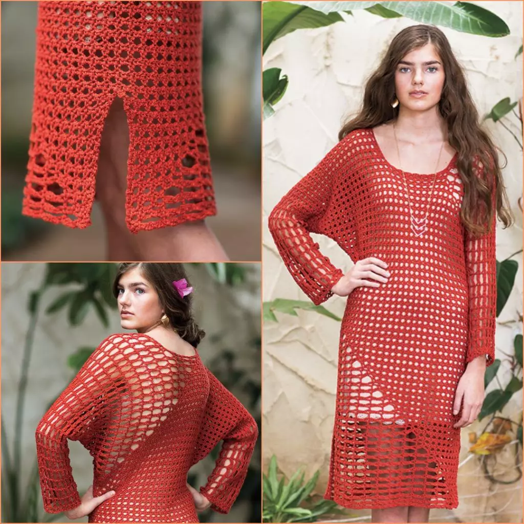 Uwe anwụ anwụ crocheted ọhụrụ na uhie