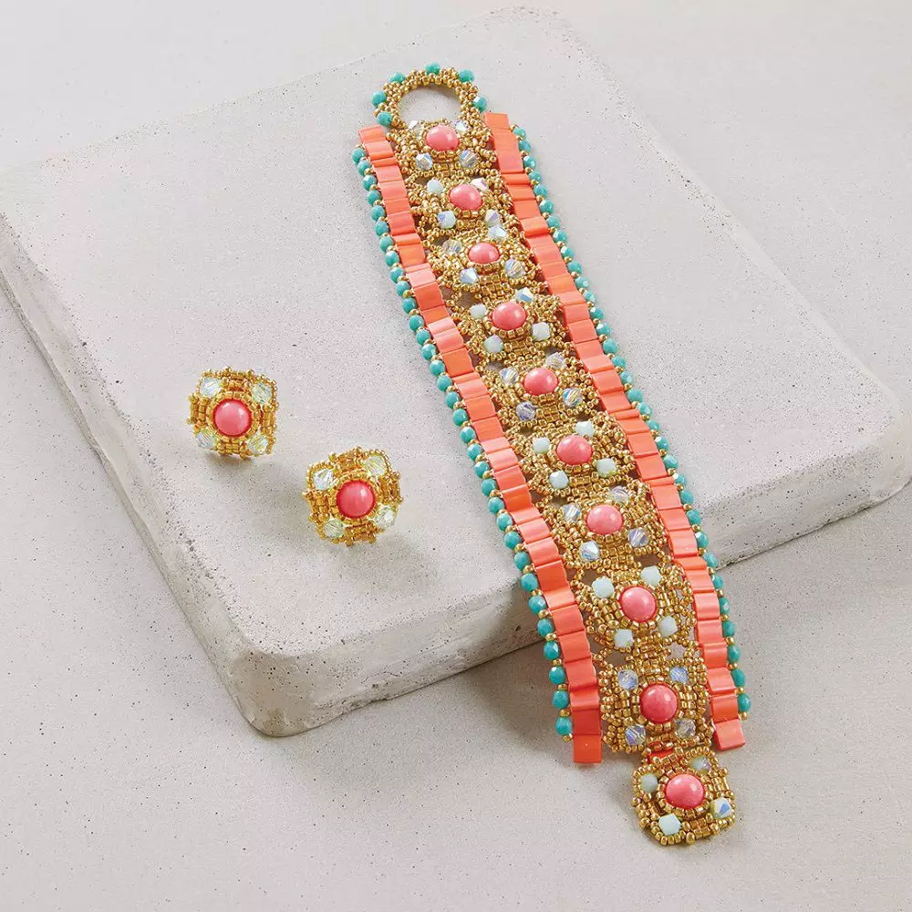 Bracelet manchette et boucles d'oreilles en perles Caribbean Dream d'Edgar Lopez