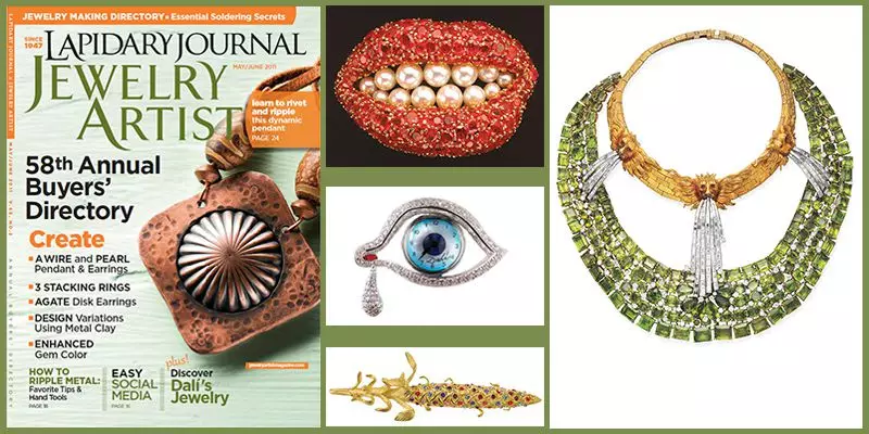 Lub Tsib Hlis / Lub Rau Hli 2011 qhov teeb meem ntawm Lapidary Journal Jewelry Artist tau nthuav tawm ib tsab xov xwm ntawm Salvador Dalí cov hniav nyiaj hniav kub tsim Beading nrog Masters