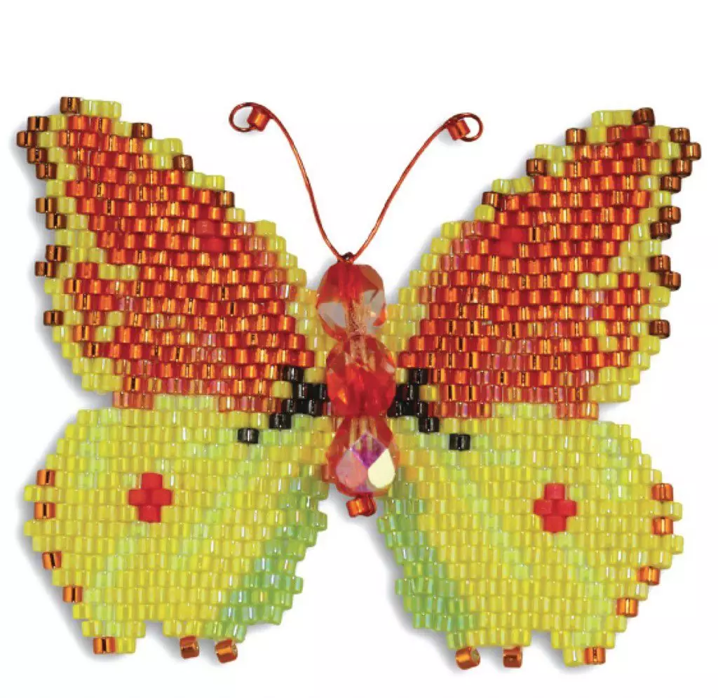 Madeiran Brimstone beaded npauj npaim, los ntawm Karen Parker. Cib plooj, Delica noob hlaws