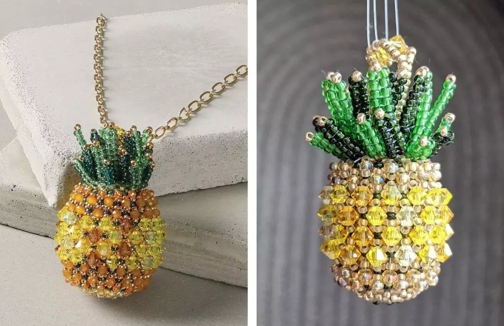 Edgar Lopez's Pineapple Pendant daga Beadwork Oktoba/Nuwamba 2020; Sigar Meredith na Edgar Lopez's Pineapple Pendant da aka yi wa ado da kyaututtuka