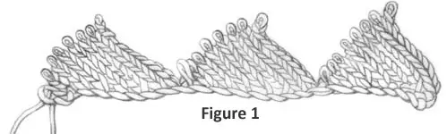 Alamin kung paano simulan ang pagniniting ng mga bloke ng entrelac sa figure-by-figure na tutorial sa pagniniting ni Eunny Jang. Ito ang figure 1.