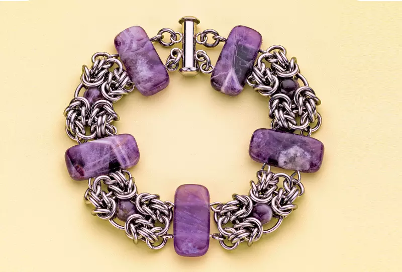 Amethyst Bar Chain Maille Bracelet