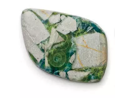 Iyi patchwork cabochon yerekana inyenyeri ya wavellite; tuyikesha Lapidarist idasanzwe, ifoto: Jim Lawson